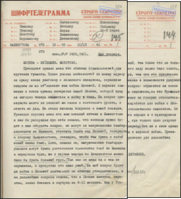 Coded Telegram to Moscow on Meeting Between Maksim Litvinov and FDR the ...